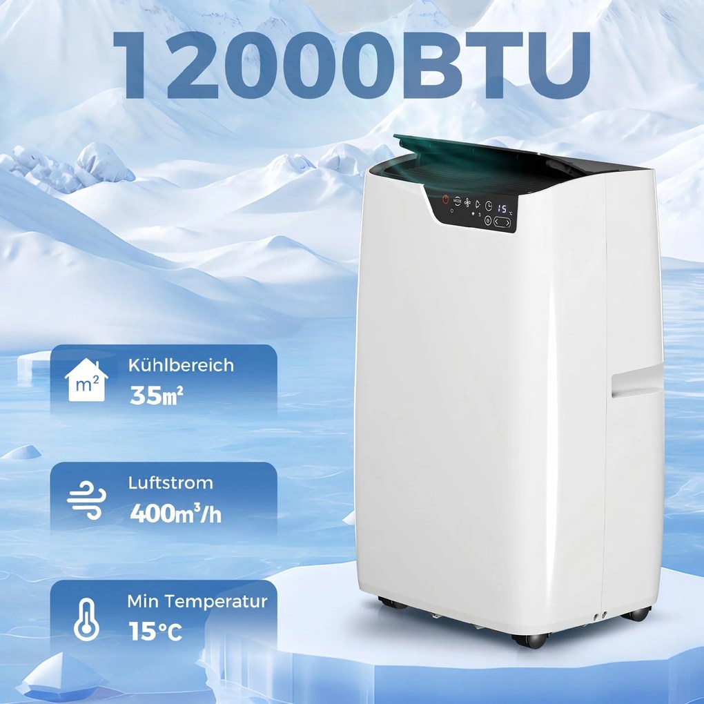 Přenosná klimatizace 12000 BTU, klimatizace s chlazením, odvlhčováním, ventilátorem, režimem spánku, hlasovým ovládáním WiFi