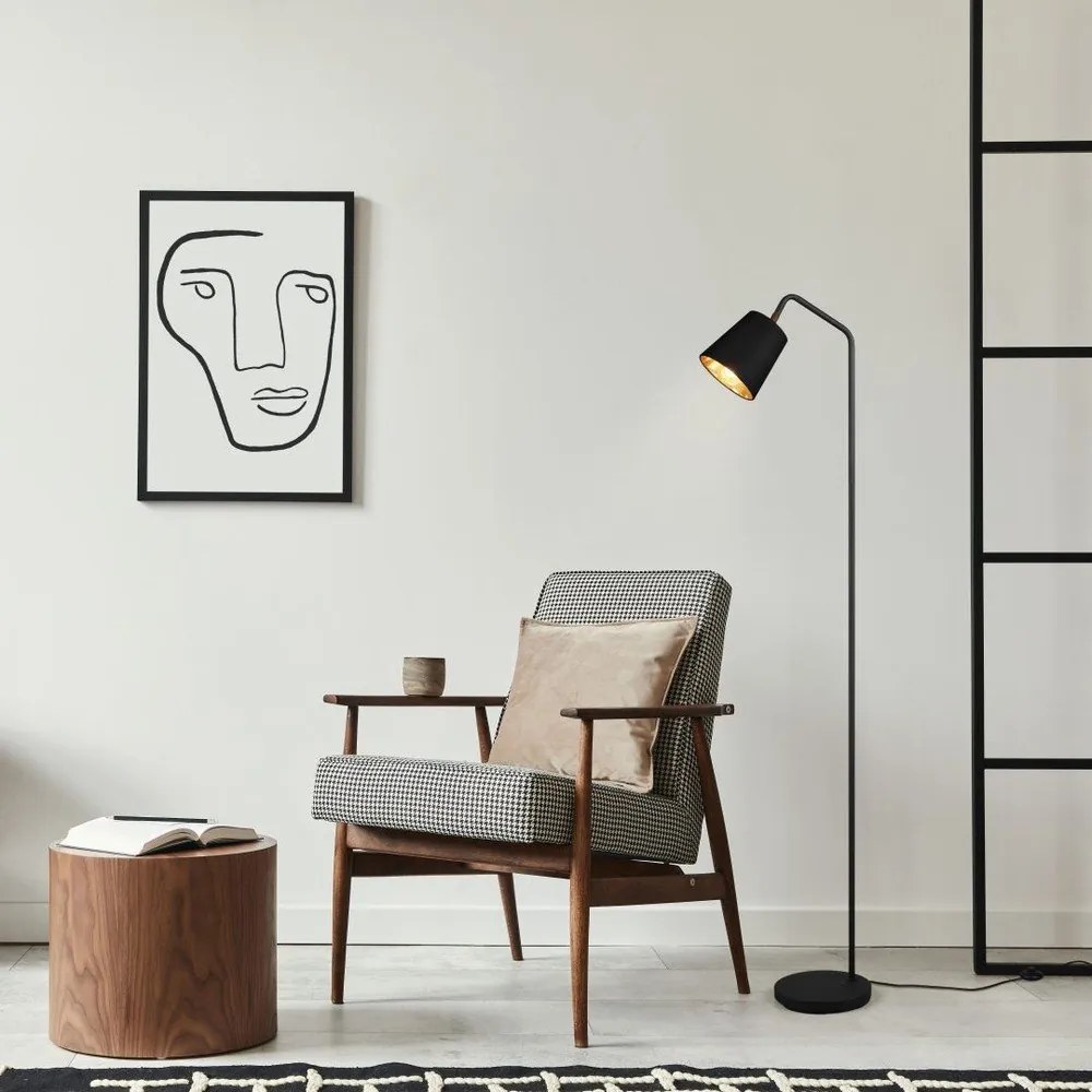 Černá stojací lampa s textilním stínidlem (výška 148 cm) Buddy – Reality