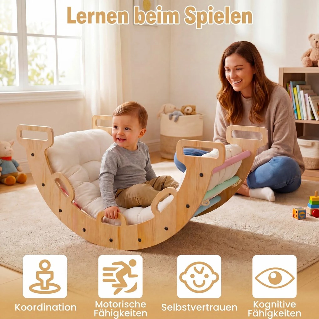 Costway Lezecký oblouk dřevěný Montessori lezecký houpací houpačka s měkkým
