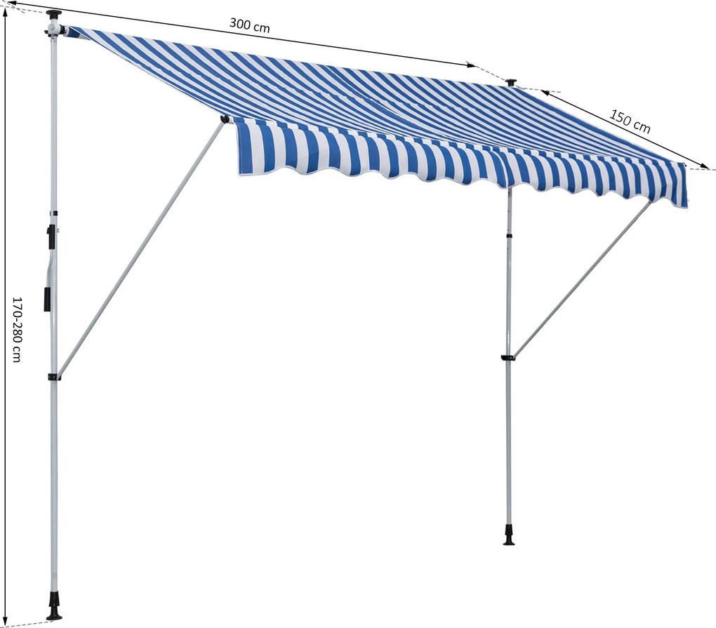 Clamové markýzy Outsunny s ručním křivkou, výškově nastavitelné kloubové rameno, odolné proti špíně, weather-resistant balkonové markýzy, 150 cm širo…