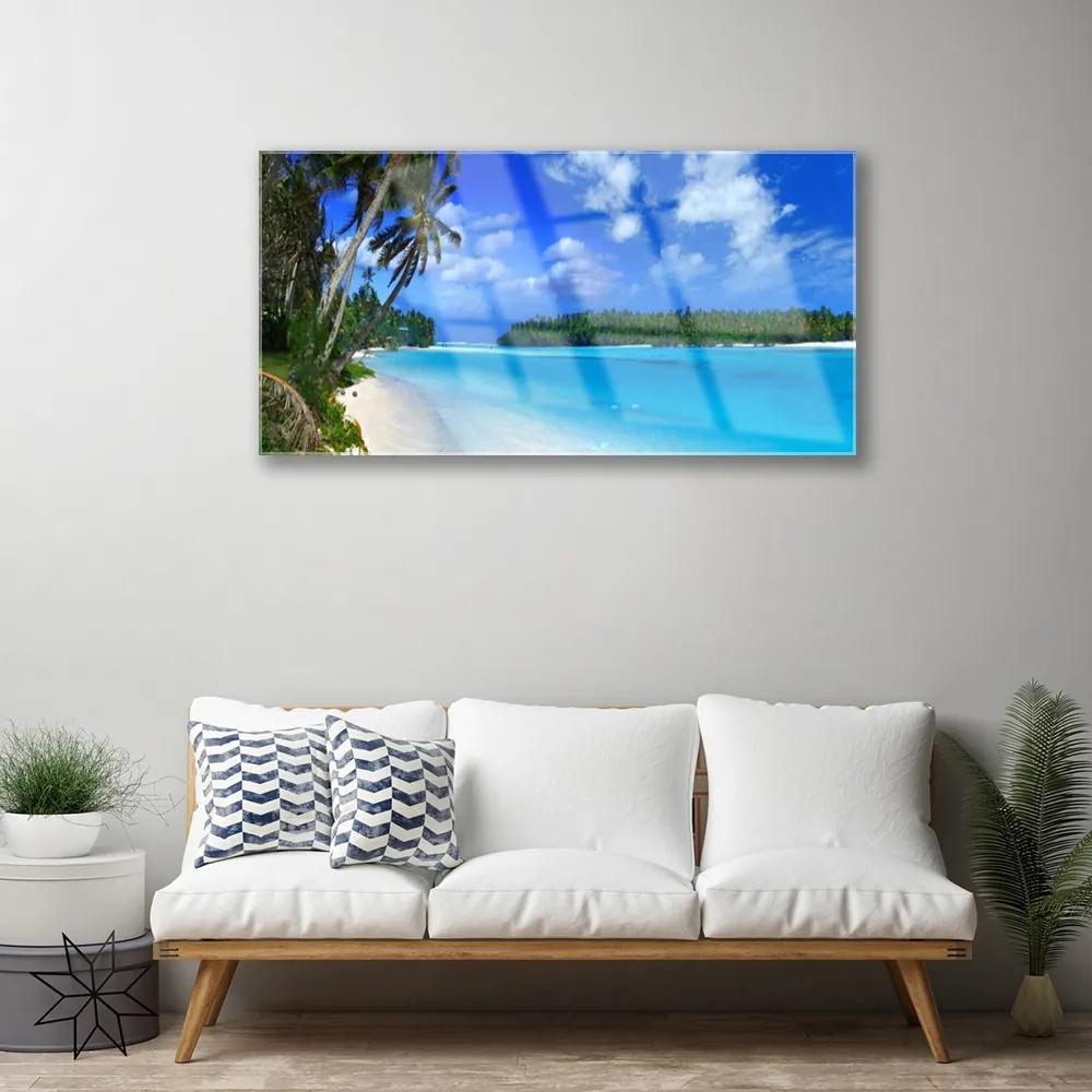 Obraz na skle Pláž Palmy Moře Krajina 100x50 cm