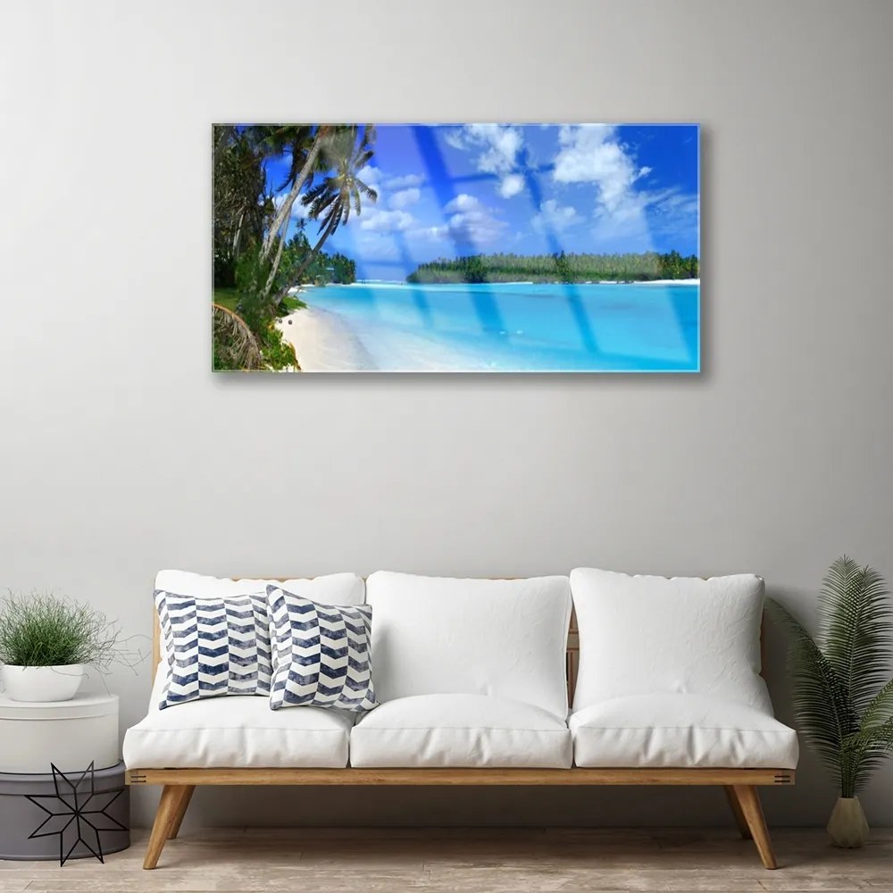 Obraz na skle Pláž Palmy Moře Krajina 140x70 cm