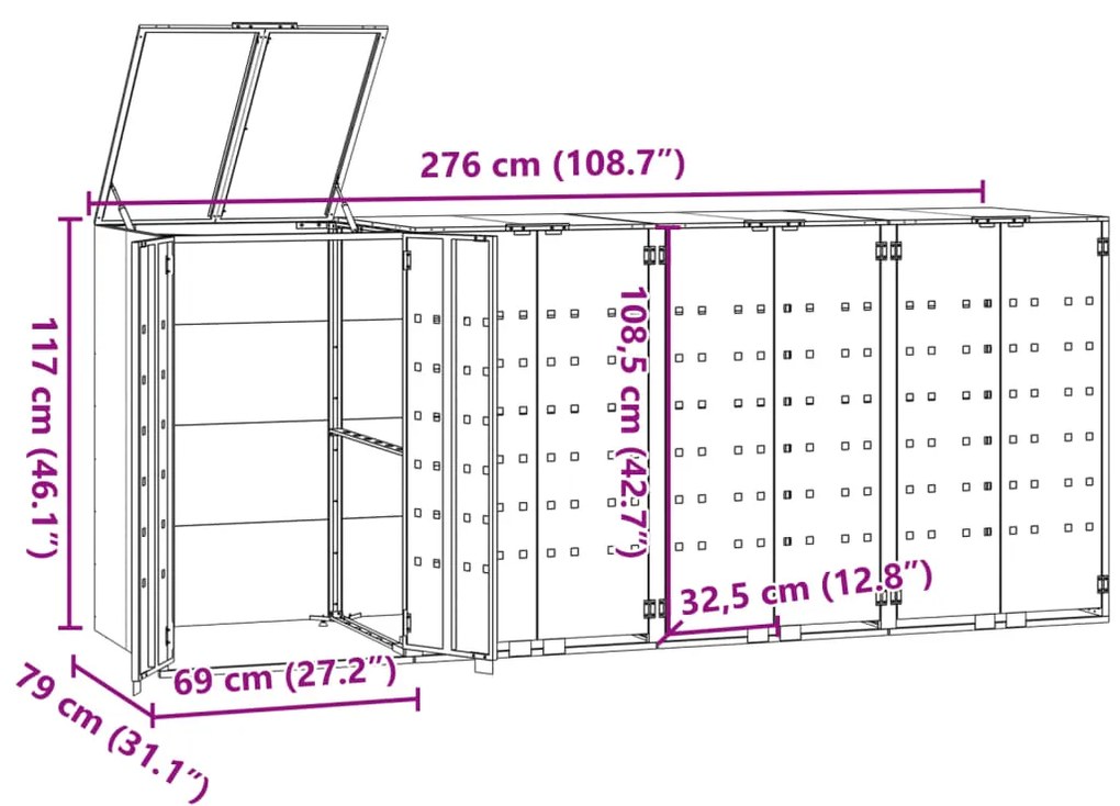 vidaXL Box na 4 popelnice antracitový 276 x 79 x 117 cm ocel