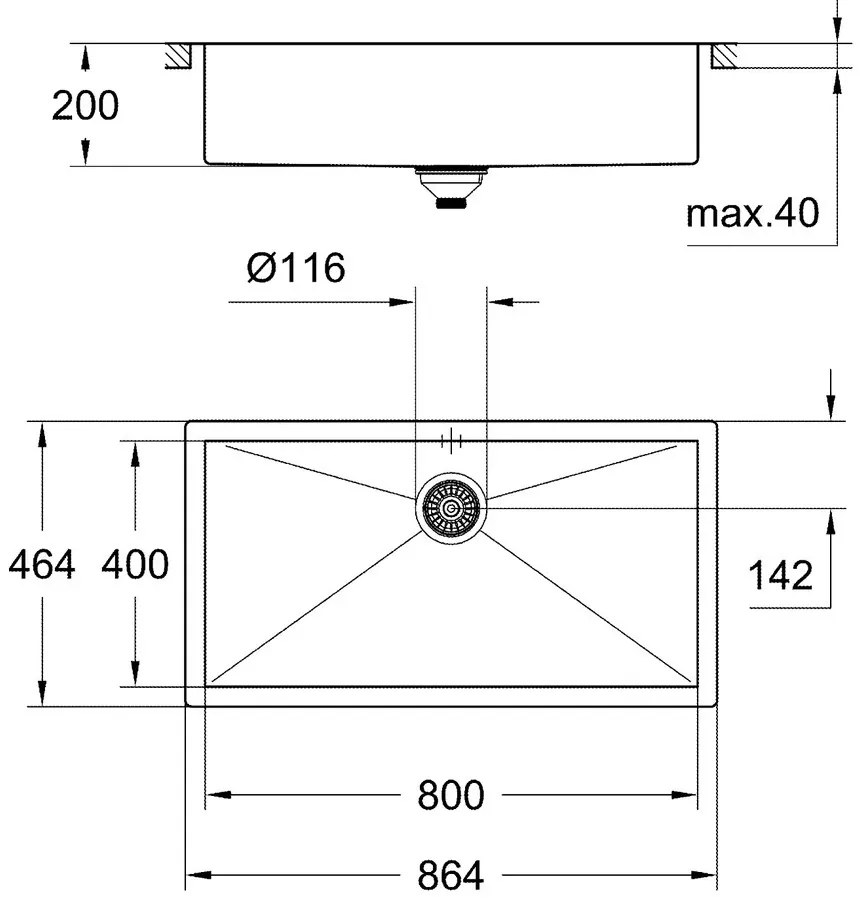 Grohe K700 - Nerezový dřez s odtokem, kartáčovaná 31580SD1