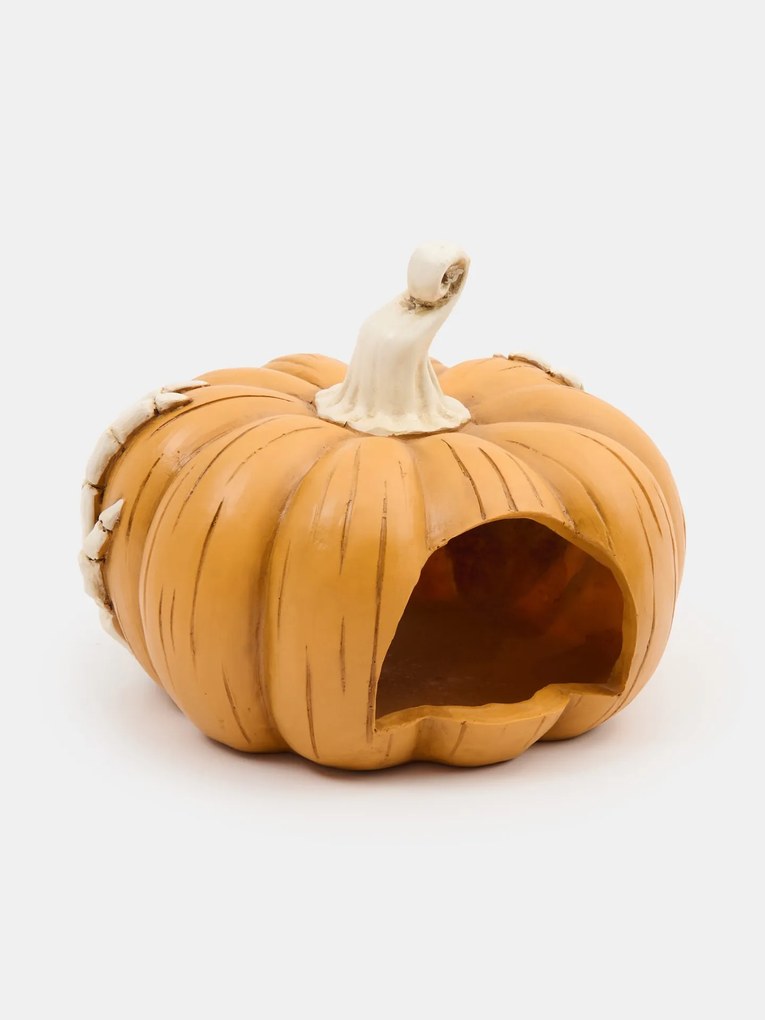Sinsay - Halloweenský svícen na LED svíčky ve tvaru dýně s kostlivými rukama - oranžová