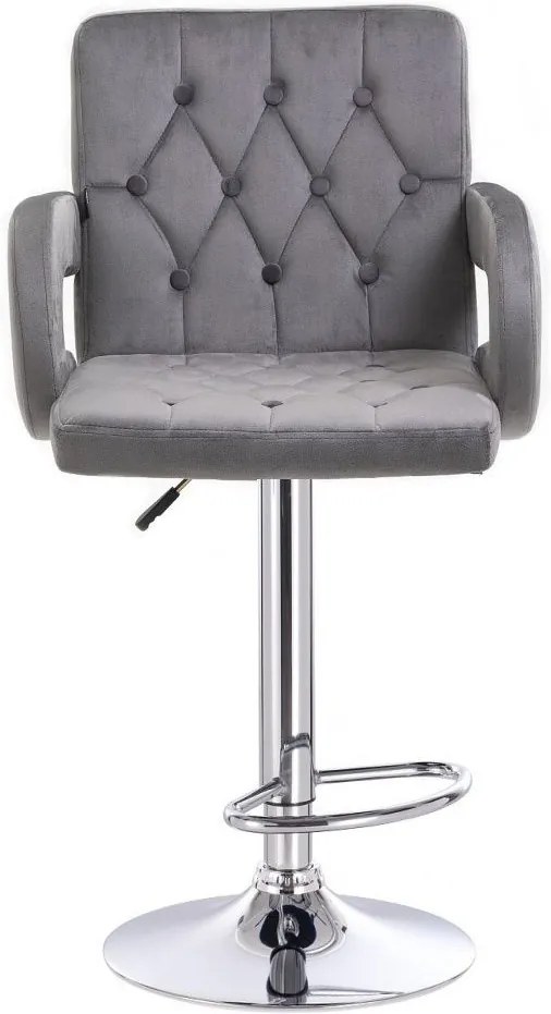 LuxuryForm DESIGN Barová židle BOSTON VELUR na stříbrné kulaté podstavě - šedá