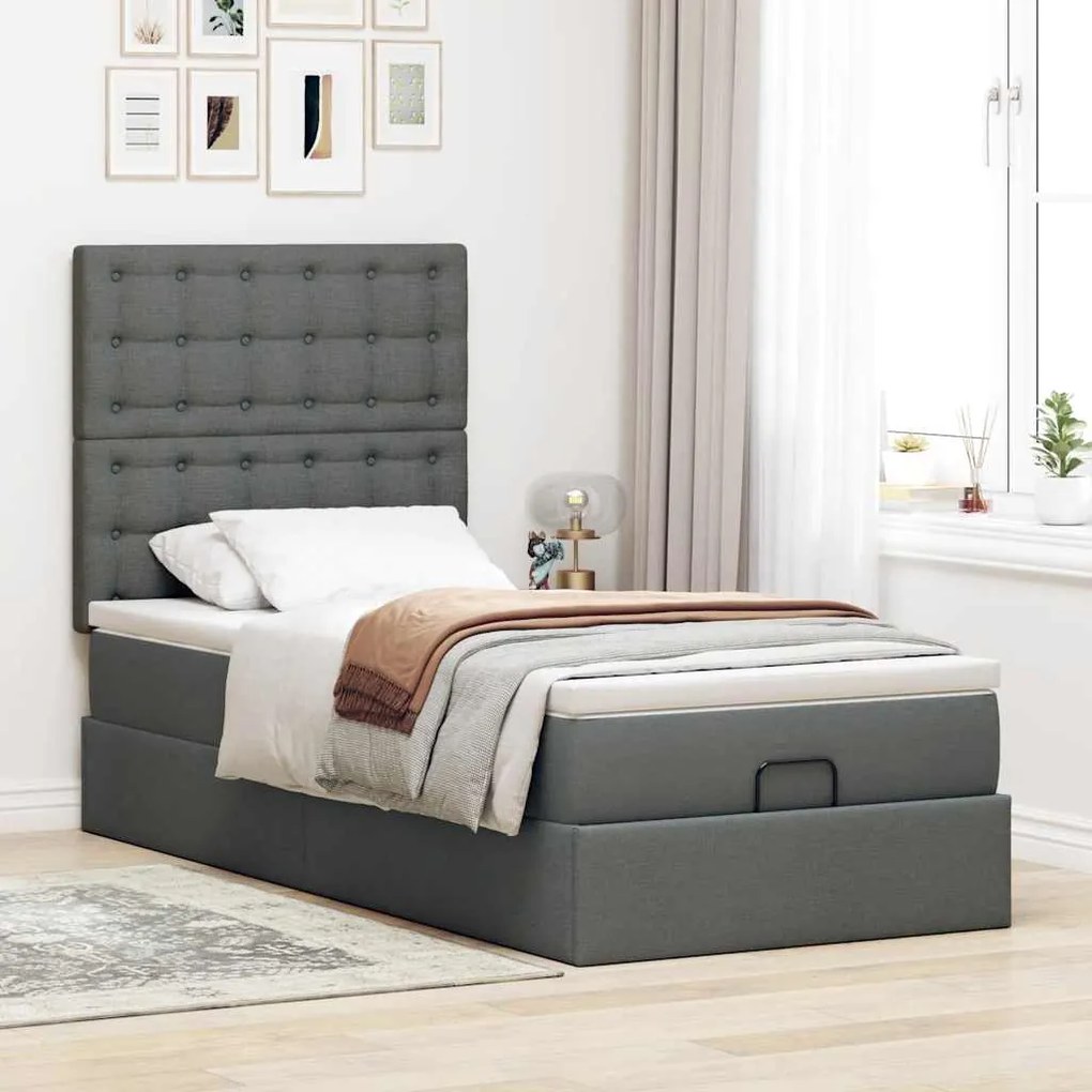 Osmanský rám postele s matrací tmavě šedá 80x200cm textil 3313279