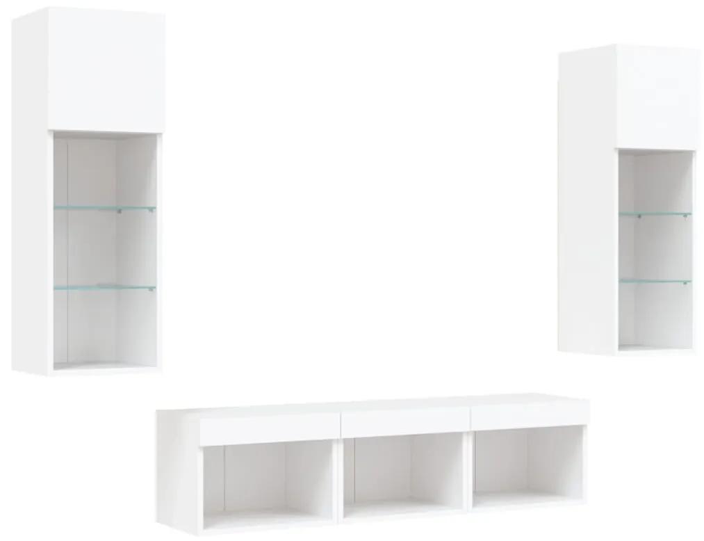 5dílná obývací stěna s LED osvětlením bílá kompozitní dřevo - Default Title