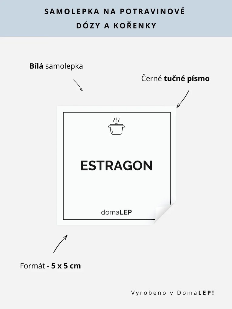 Samolepka na kořenky ESTRAGON bílá 5 × 5 cm tučné písmo