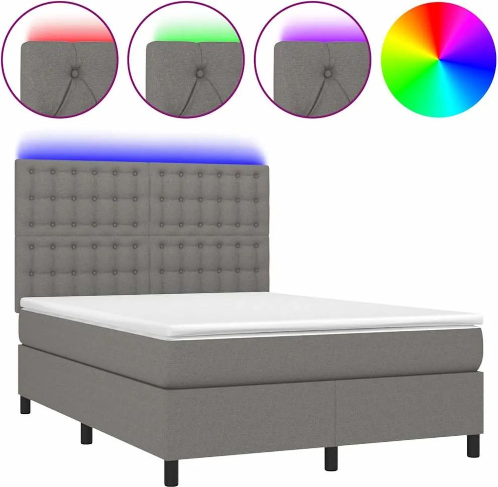 Box spring postel s matrací a LED tmavě šedá 140x190 cm textil 3135190