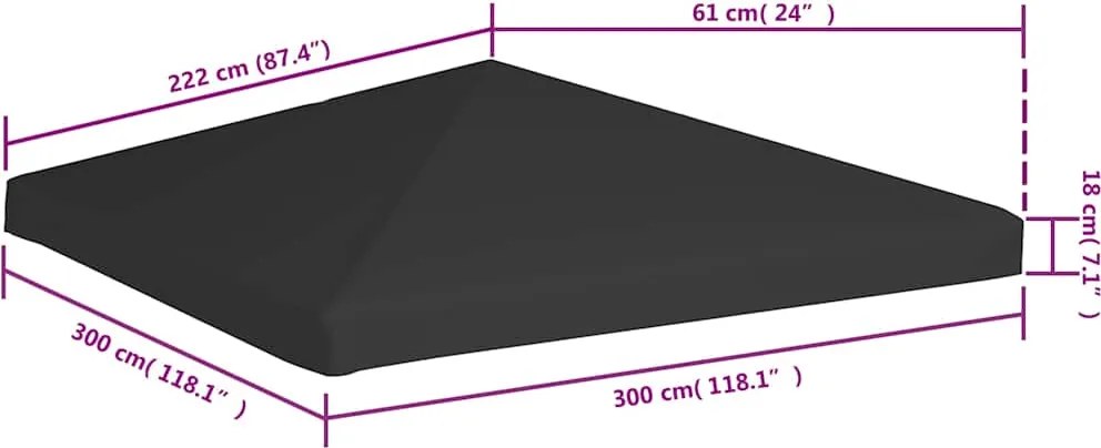 Náhradní střecha na altán 270 g/m² 3 x 3 m černá 312078