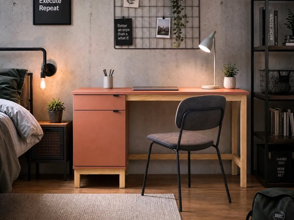 Psací stůl MODEL se šuplíkem a skříňkou do dětského pokoje Zvolte barvu: Jantarová s černým úchytem, Zvolte rozměr: 100x60 cm, Zvolte stranu: Levá