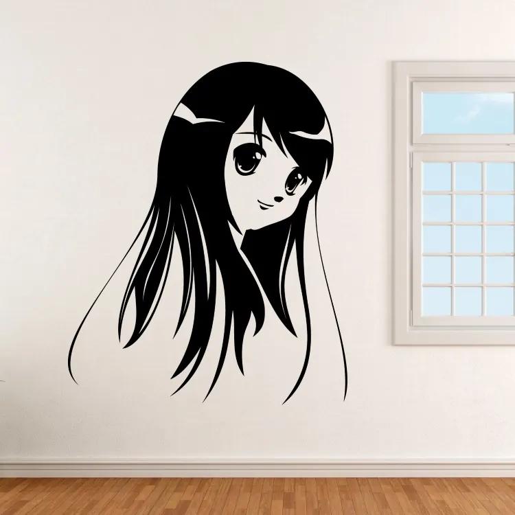 Portrét anime dívky - vinylová samolepka na zeď 100x81cm