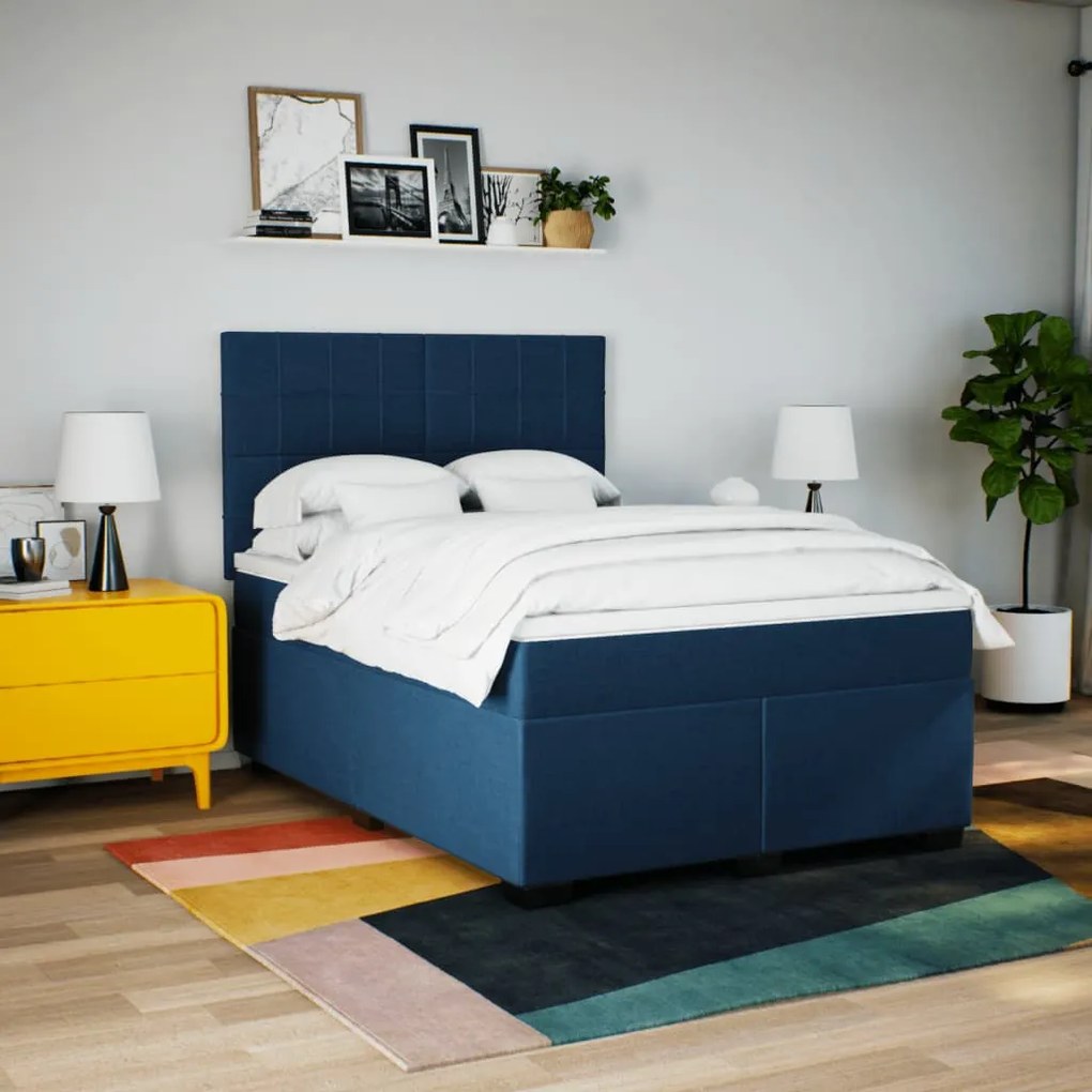 Box spring postel s matrací modrá 140x190 cm textil 3290489