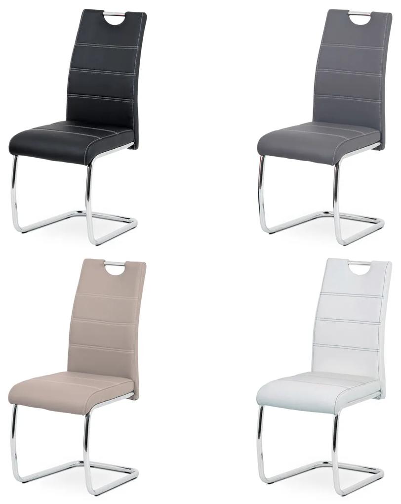 AUTRONIC Jídelní židle, potah lanýžová ekokůže, bílé prošití, kovová pohupová podnož, chr