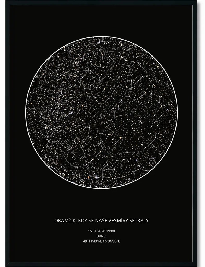 Hvězdná mapa Vašeho životního okamžiku Rozměr plakátu: 30 x 40 cm, Barva pozadí: Kosmonaut, Volba rámu: Lípa dřevěný rám