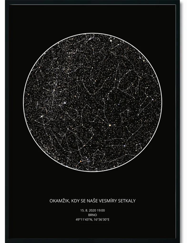 Hvězdná mapa Vašeho životního okamžiku Rozměr plakátu: 30 x 40 cm, Barva pozadí: Vesmírná, Volba rámu: Bez rámu
