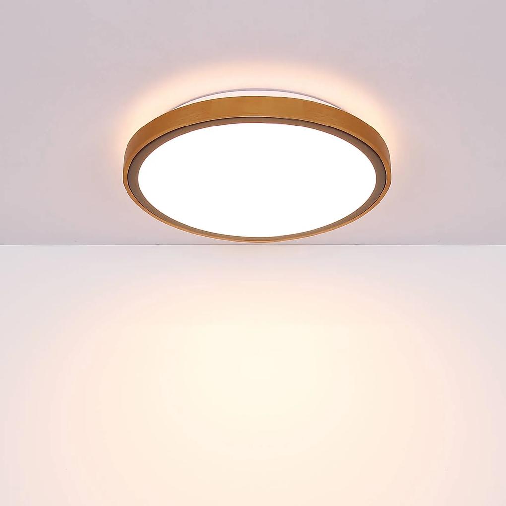 Stropní svítidlo Bruno LED s dřevěným rámem CCT Ø 30 cm