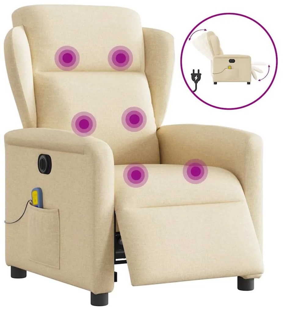 Elektrické masážní polohovací křeslo krémové textil 3303132