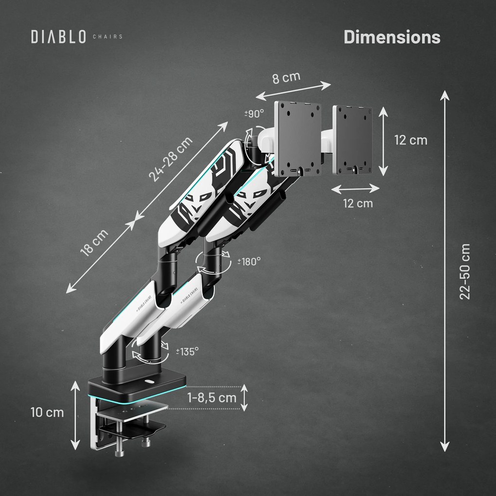 Držák na dva monitory 35" RGB bílo-černý: Diablo X-Arm Dual