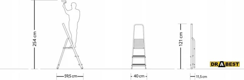 Hliníkové schůdky 3 stupně jednostranné DRABEST ALD3 HOME