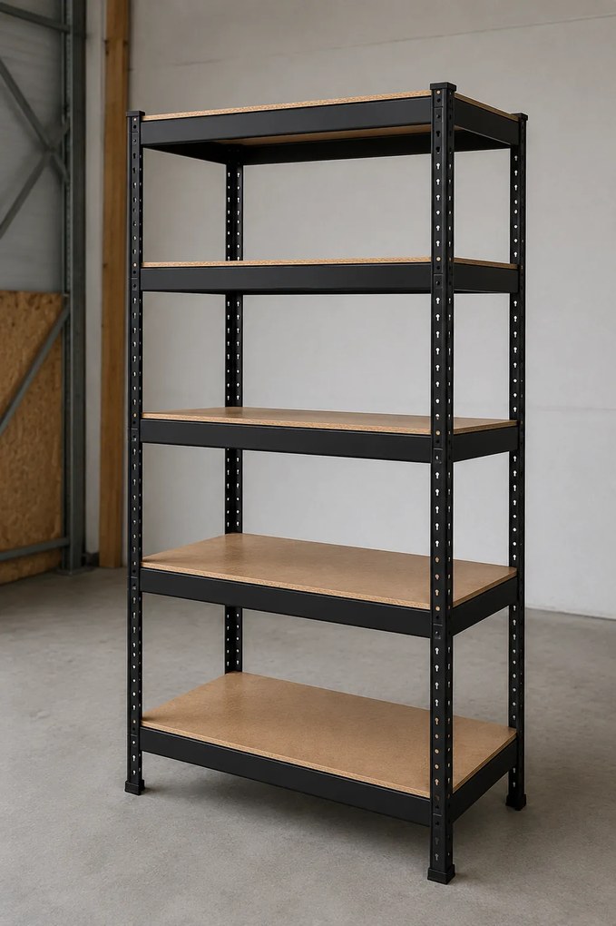 Fistar Regál 200x90x60 cm lakovaný 5-policový, nosnost 875 kg - ČERNÝ