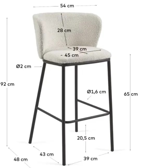 Bílá bouclé barová židle Kave Home Ciselia 65 cm