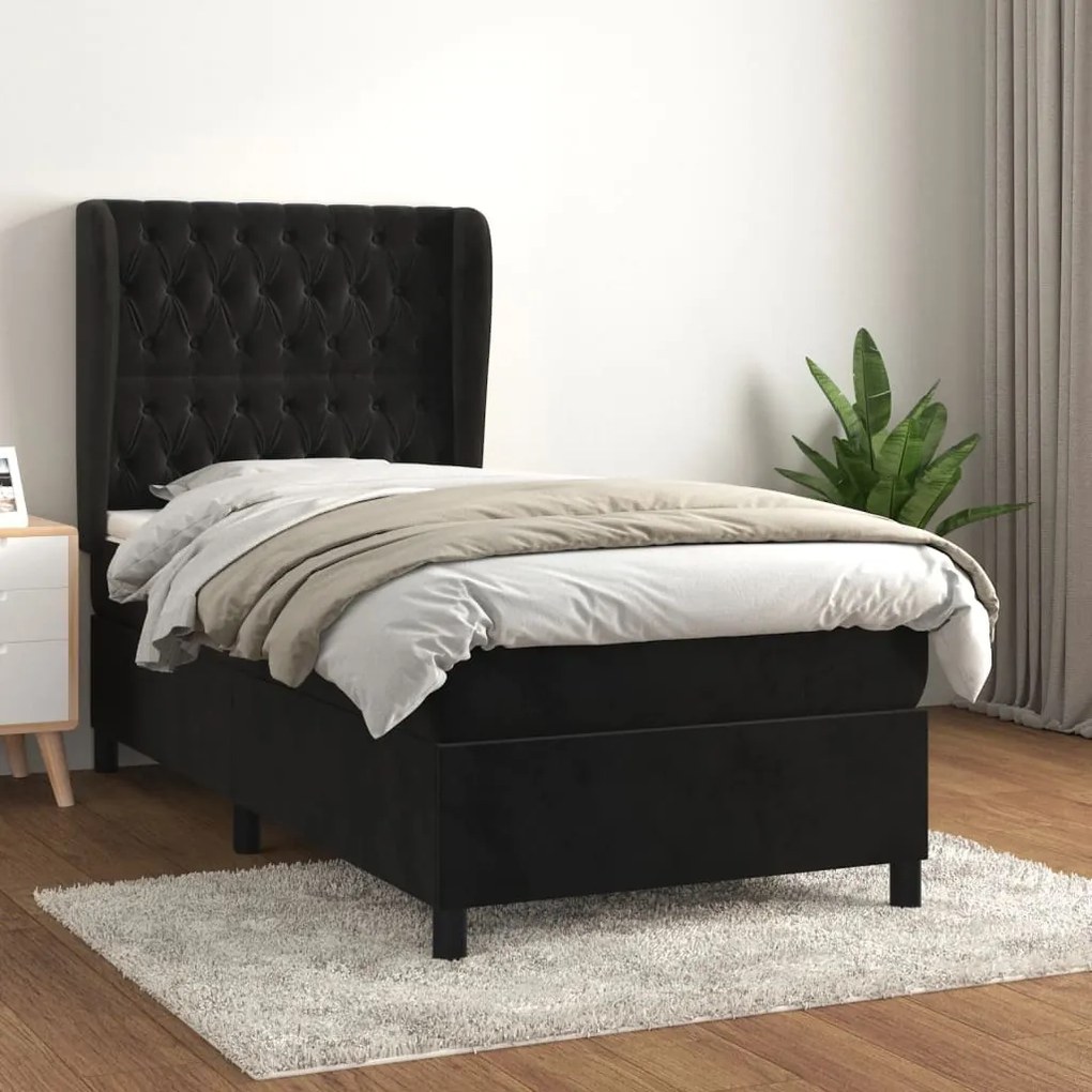 Box spring postel s matrací černá 80 x 200 cm samet 3129359