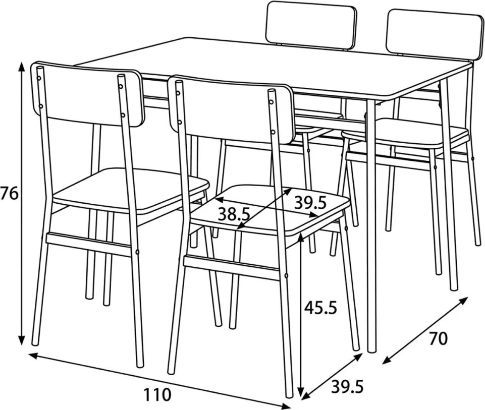 Jídelní set s 4 židlemi AUT-O2156 OAK, mdf, divoký dub (110 x 70) cm bílá