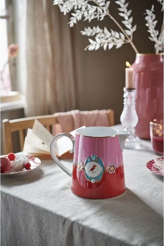 Pip Studio Love Birds Medallion džbán 900ml, červeno-růžová (džbán porcelánový)