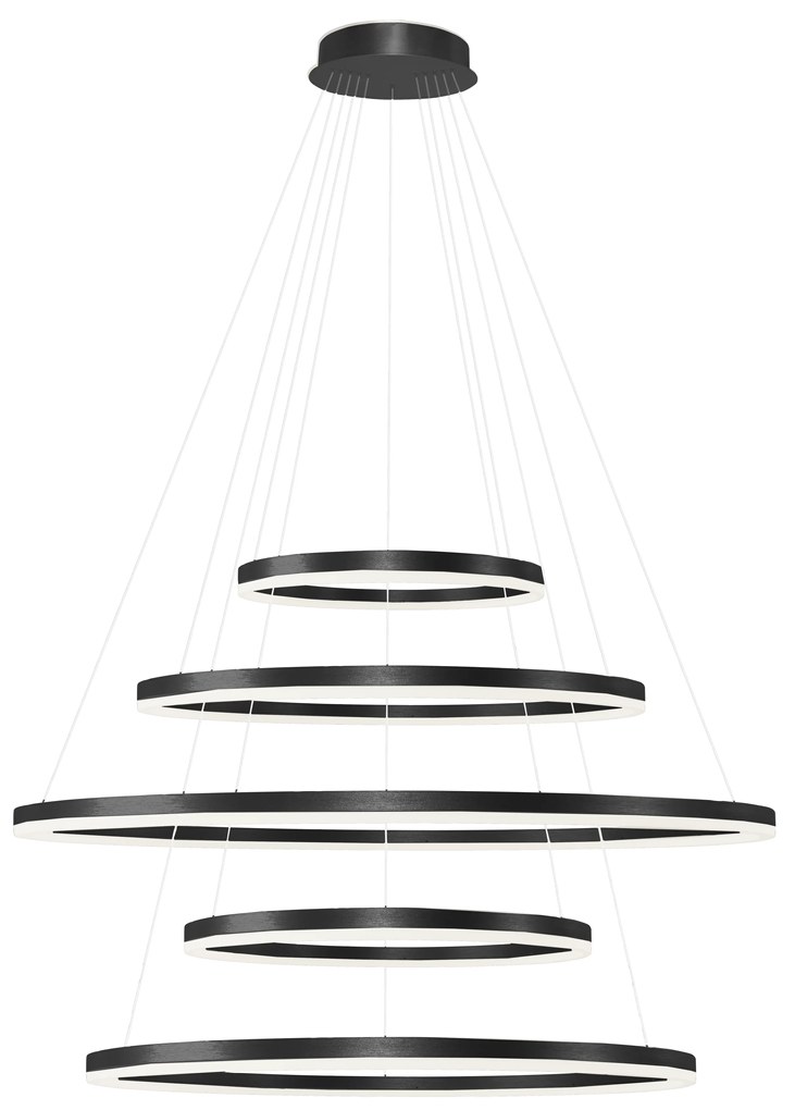 Moderní lustr Halo 150+120+100+80+60 CCT černá s dálkovým ovládáním