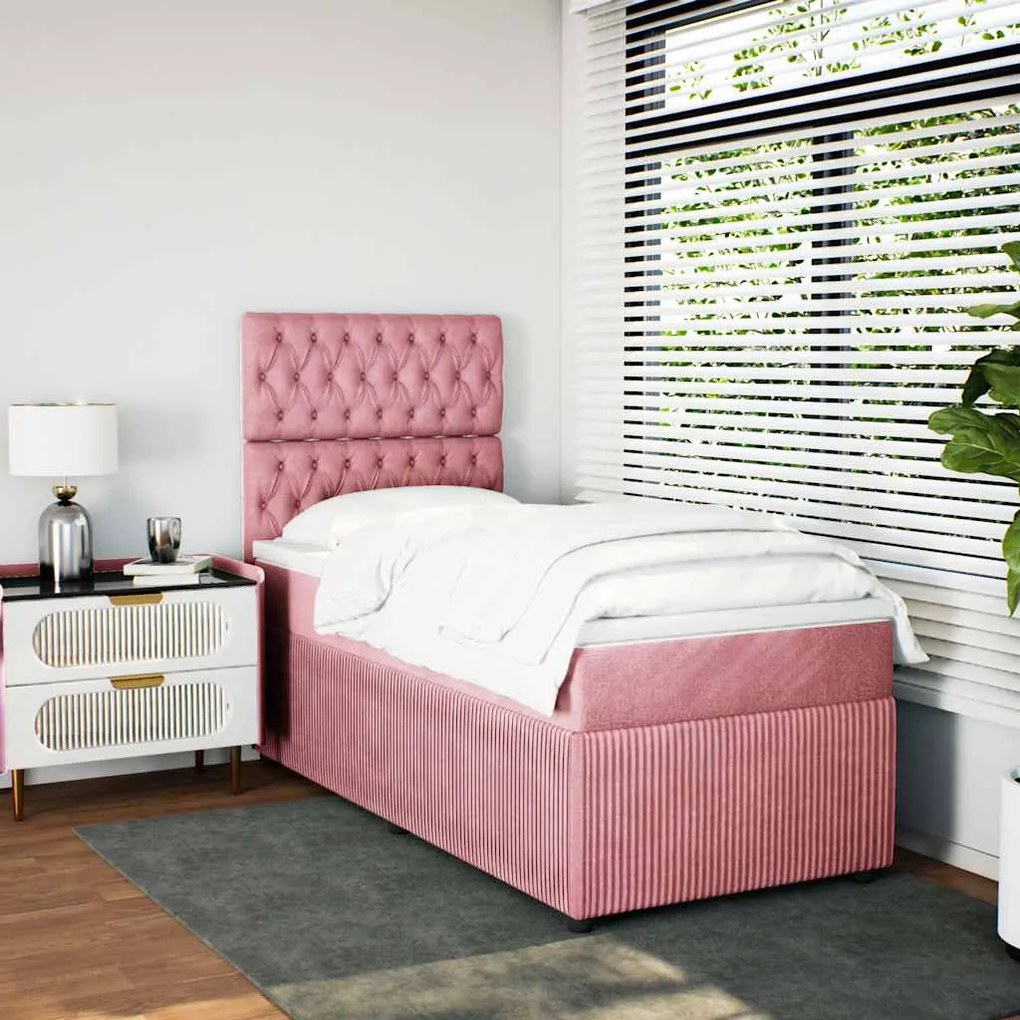 Box spring postel s matrací růžová 90x190 cm samet 3294525