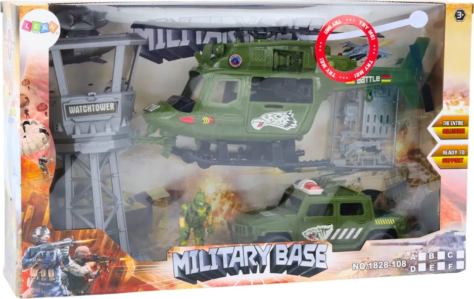 LEAN Toys Vojenská sada: vrtulník, bojové vozidlo, věž a voják
