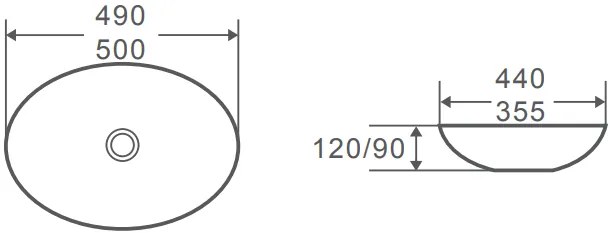 Hydroland Keramické umyvadlo na desku Elip 49x44 cm, bílé