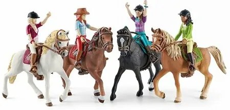 Schleich 42542 Černovláska Sarah s pohyblivými klouby na koni Mystery