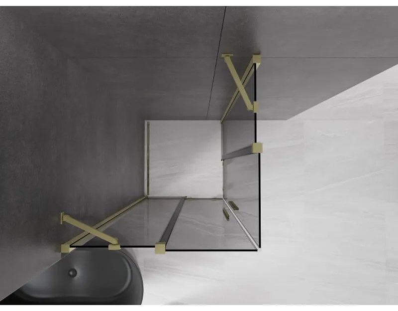 Mexen Velar Duo, sprchový kout s posuvnými dveřmi 100 x 100 cm, 8mm šedé sklo, zlatá matná, 871-100-100-42-55