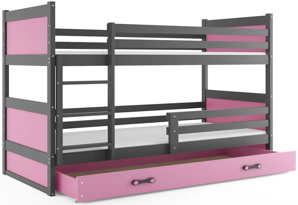 Expedo Patrová postel FIONA 3 COLOR + matrace + rošt ZDARMA, 80x190 cm grafit, růžová