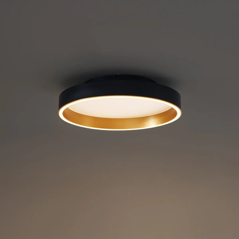 Designová stropní lampa černá se zlatou 40cm vč. LED a 3-stupňového spínání - Ingo