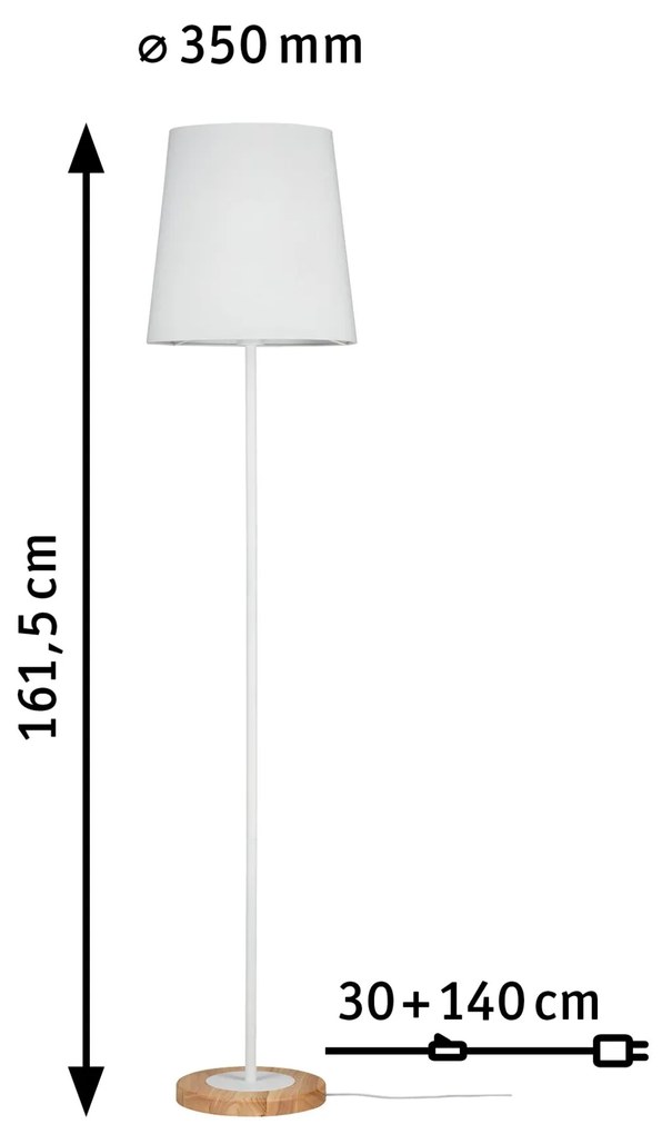 Paulmann 79634 Neordic Stellan, stojací lampička ze dřeva, kovu a bílé látky, 1x20W LED E27, výška 161cm