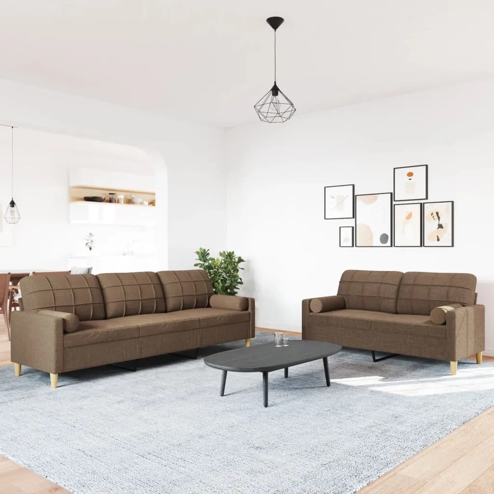2dílná sedací souprava s polštáři hnědá textil 3278338