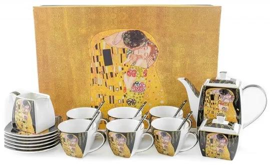 HOME ELEMENTS Luxusní souprava na čaj, 21 ks, Klimt, Polibek tmavý