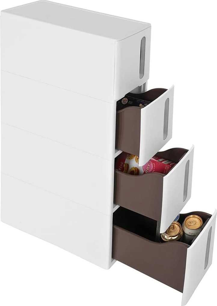 Plastový kuchyňský organizér se 4 zásuvkami 45x17x83 cm, bílý-hnědý