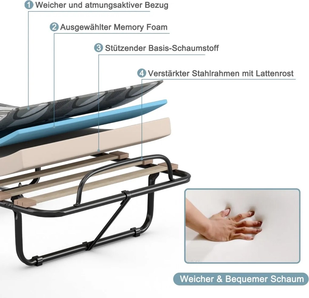 Costway Skládací postel s matrací přenosná a pro hosty šedá made in Italy Původ