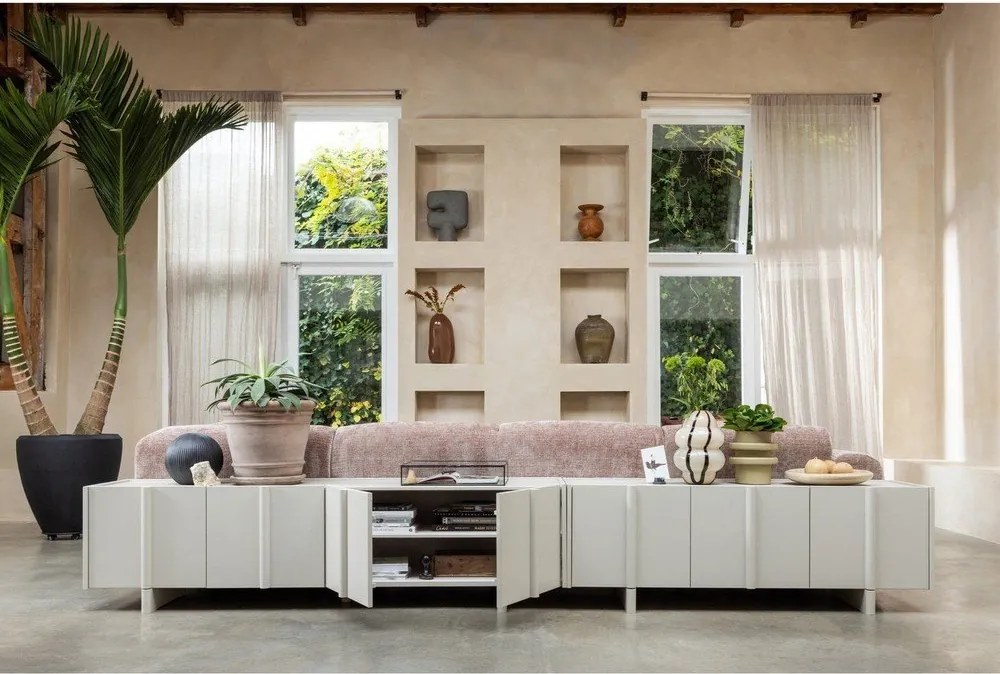 Světle šedý TV stolek z borovicového dřeva 152x53x46 cm Basu – WOOOD