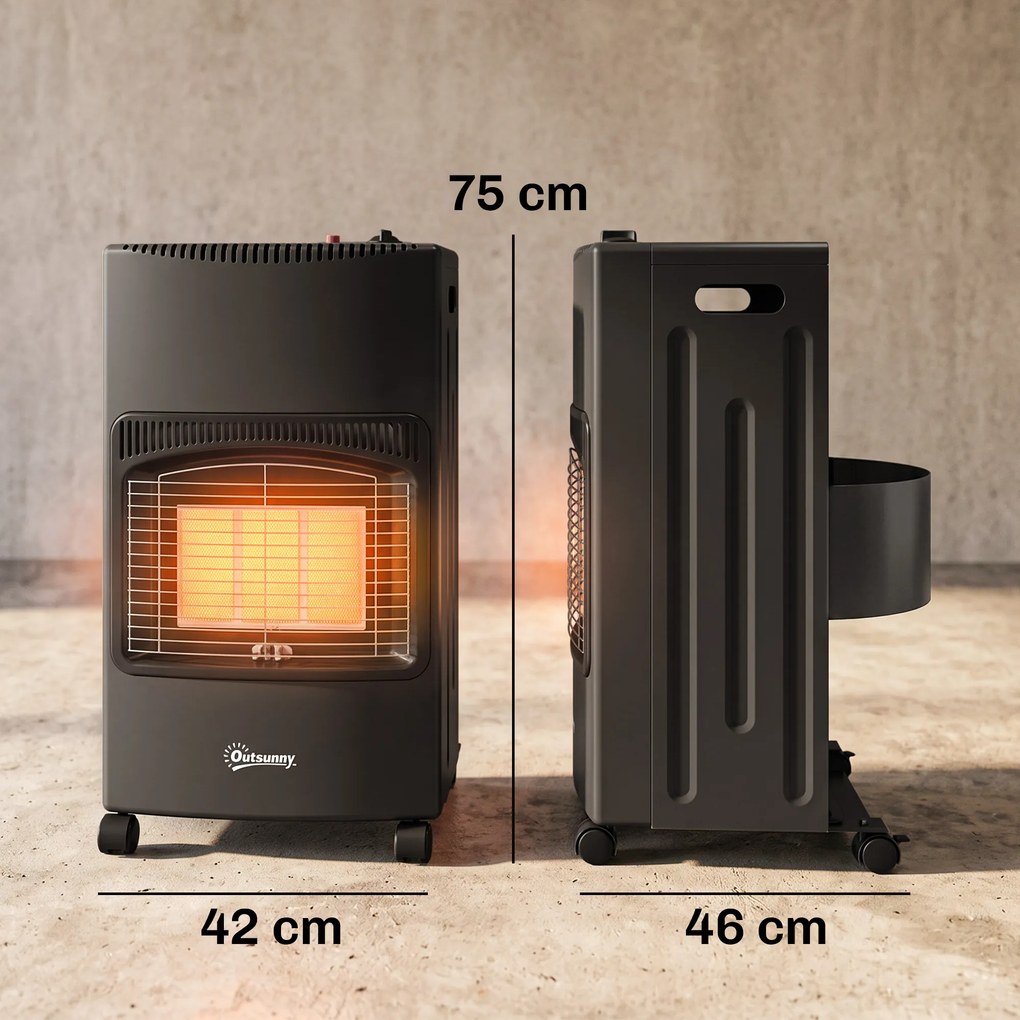 Outsunny Plynový topič venkovní 1,5-4,2 kW sklopný terasový topič s kolečky, ochranným krytem, 3 výkonnostními stupni, hadicí