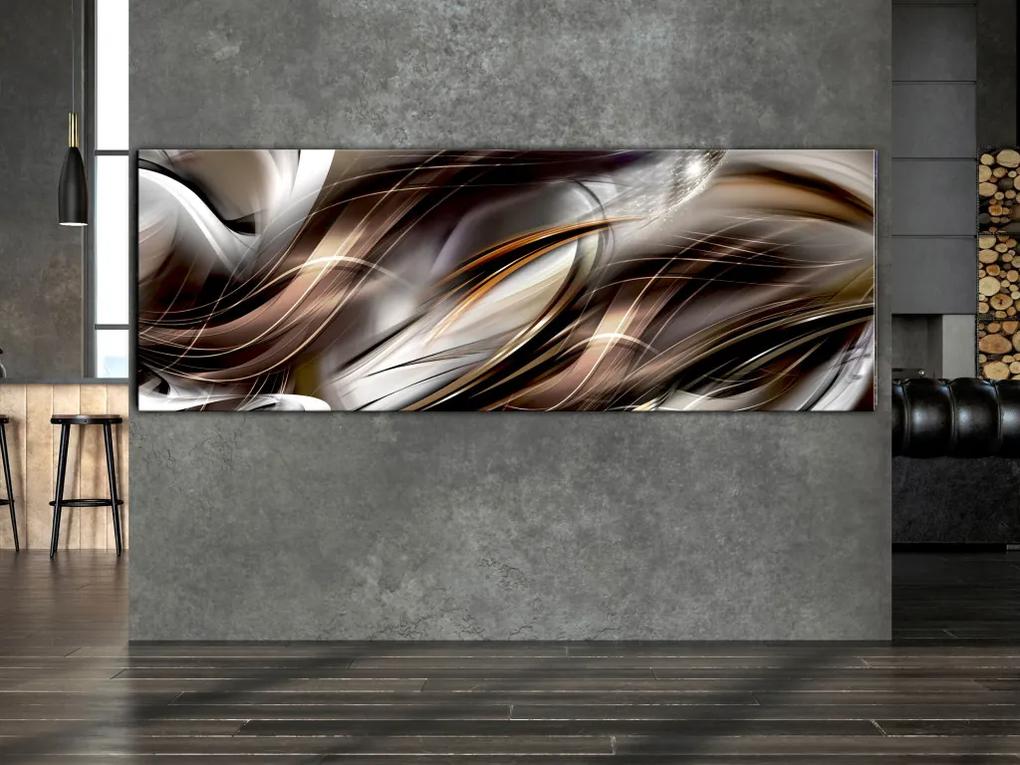 Obraz Pruhy (1-dílný) úzký - Šedohnědá abstrakce v jemných vlnách