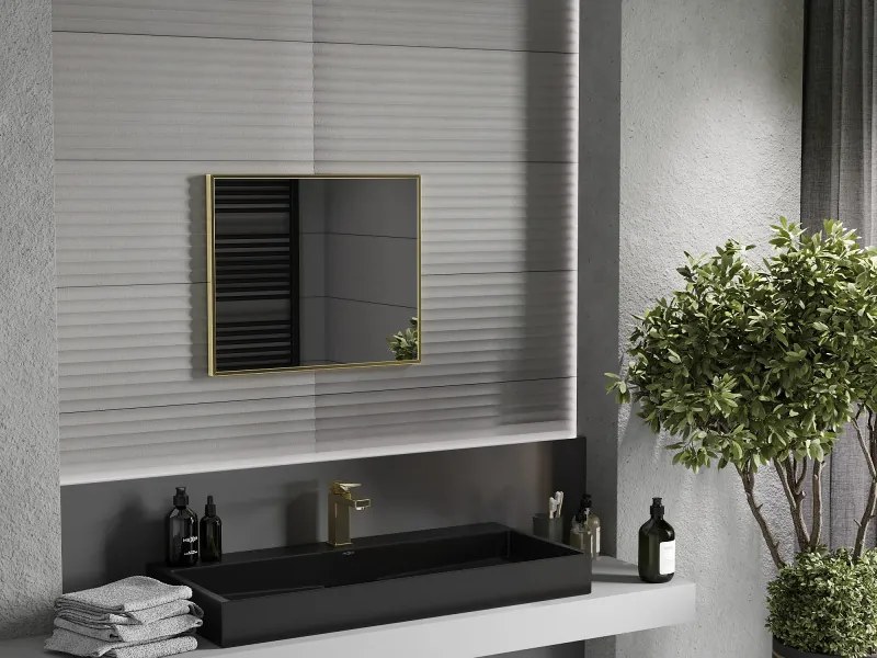 Mexen Loft, obdélníkové koupelnové zrcadlo 60 x 50 cm, barva rámu zlatá lesklá, 9852-060-050-000-50