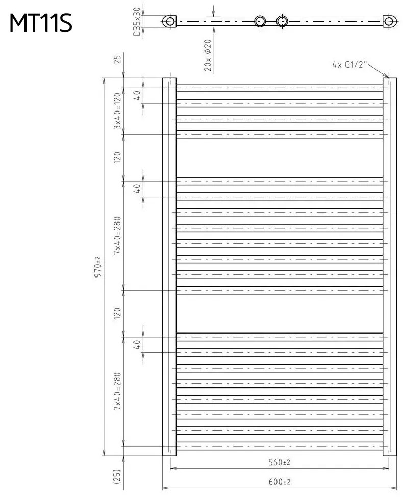 Mereo Mereo, Otopný žebřík rovný, bílý, středové připojení, MT11S