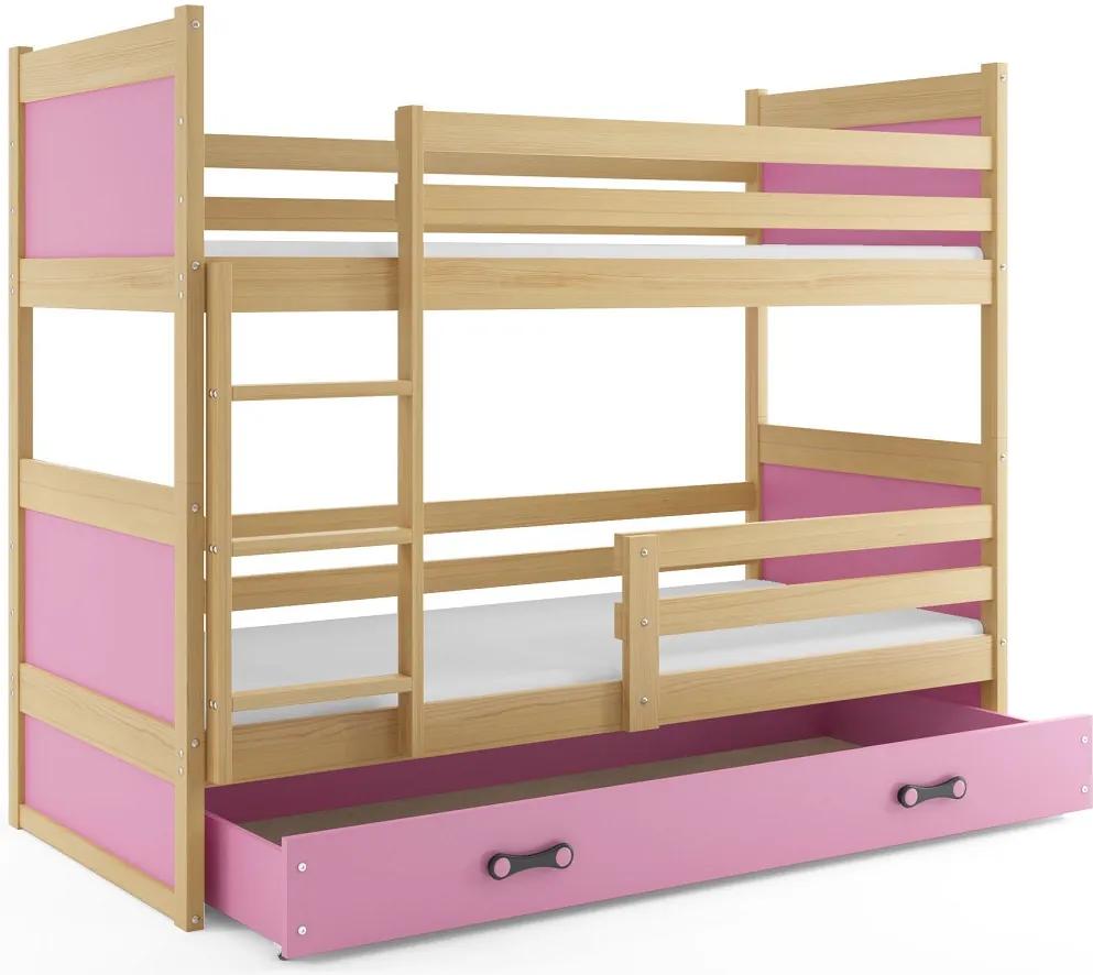 BMS Group Dětská patrová postel s úložným prostorem RICO borovice Velikost postele: 190x80 cm, Barva šuplíku: Grafit