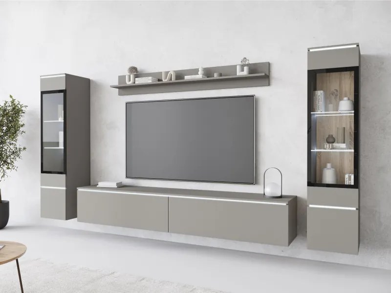 Nábytek do obývacího pokoje Sawoti II, Barva: šedé palladium, Osvětlení: osvětlení LED - bílé